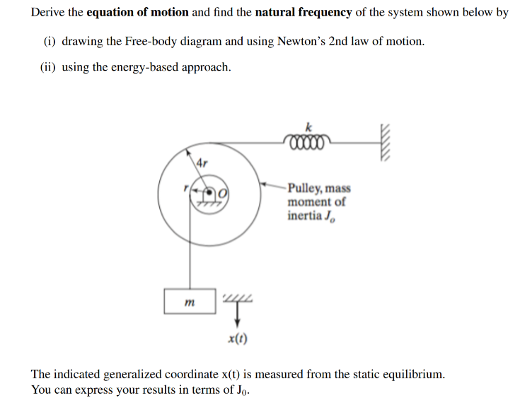 Solved Derive the equation of motion and find the natural | Chegg.com