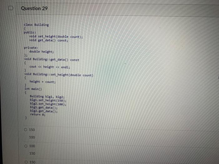Solved class Building \{ public: void set_height(double | Chegg.com