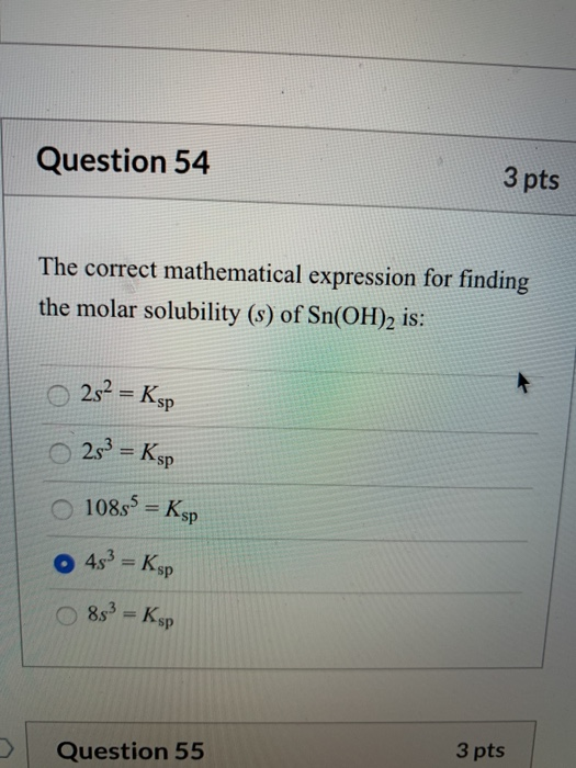 Solved Question 54 3 pts The correct mathematical expression | Chegg.com