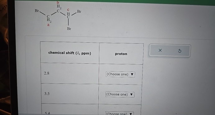 Solved BE-H,2.8H BrBrchemical shift (ö, ﻿ppm)proton(Choose | Chegg.com