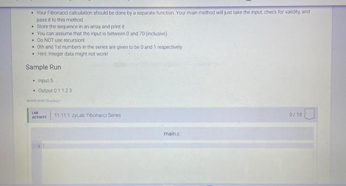 Solved 11.11 zyLab: Fibonacci Series Goals - Exposure 10 | Chegg.com
