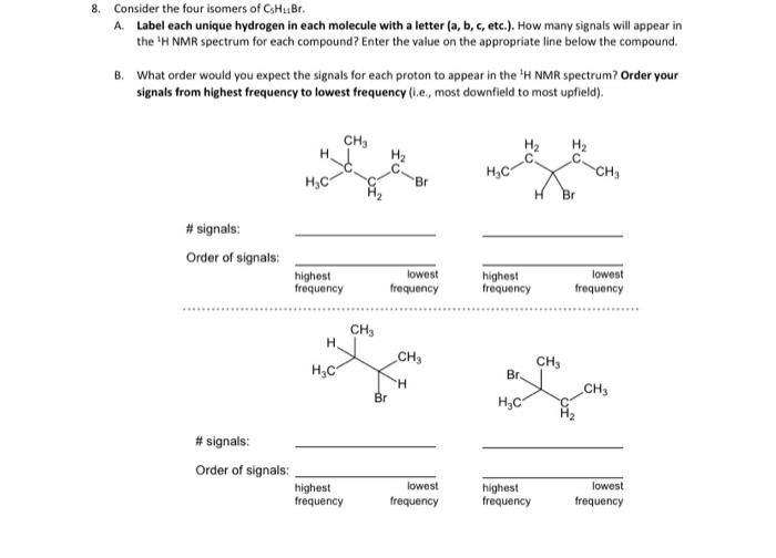 8. Consider the four isomers of C5H11Br. A. Label | Chegg.com