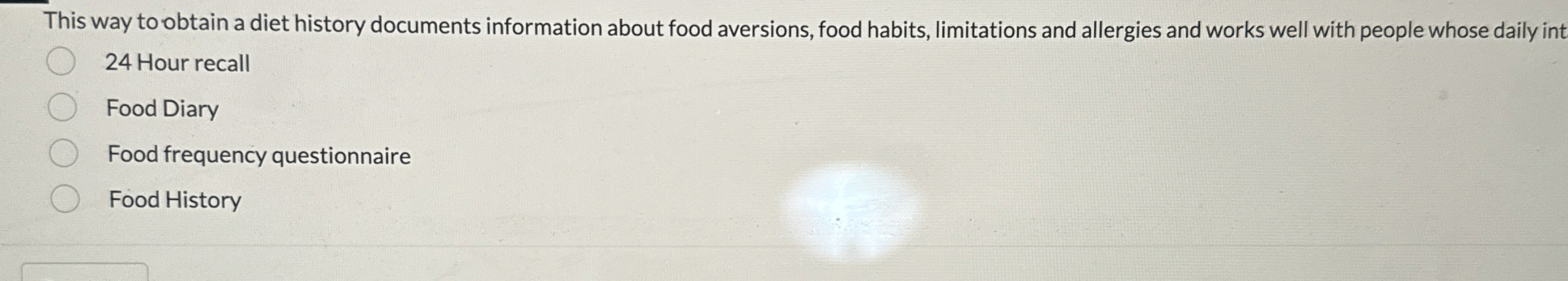 Solved This way to obtain a diet history documents | Chegg.com