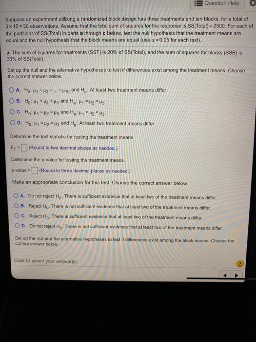 Solved Question Help Suppose an experiment utilizing a | Chegg.com