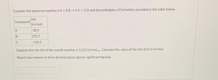 Solved Consider the balanced reaction 6A+8B→4C+5D and the | Chegg.com