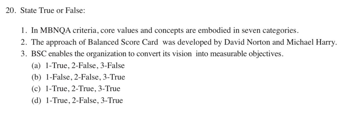Solved State True or False:In MBNQA criteria, core values | Chegg.com