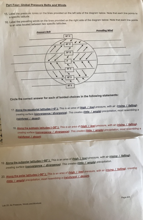 Solved Part Four: Global Pressure Belts and Winds 15. Label | Chegg.com