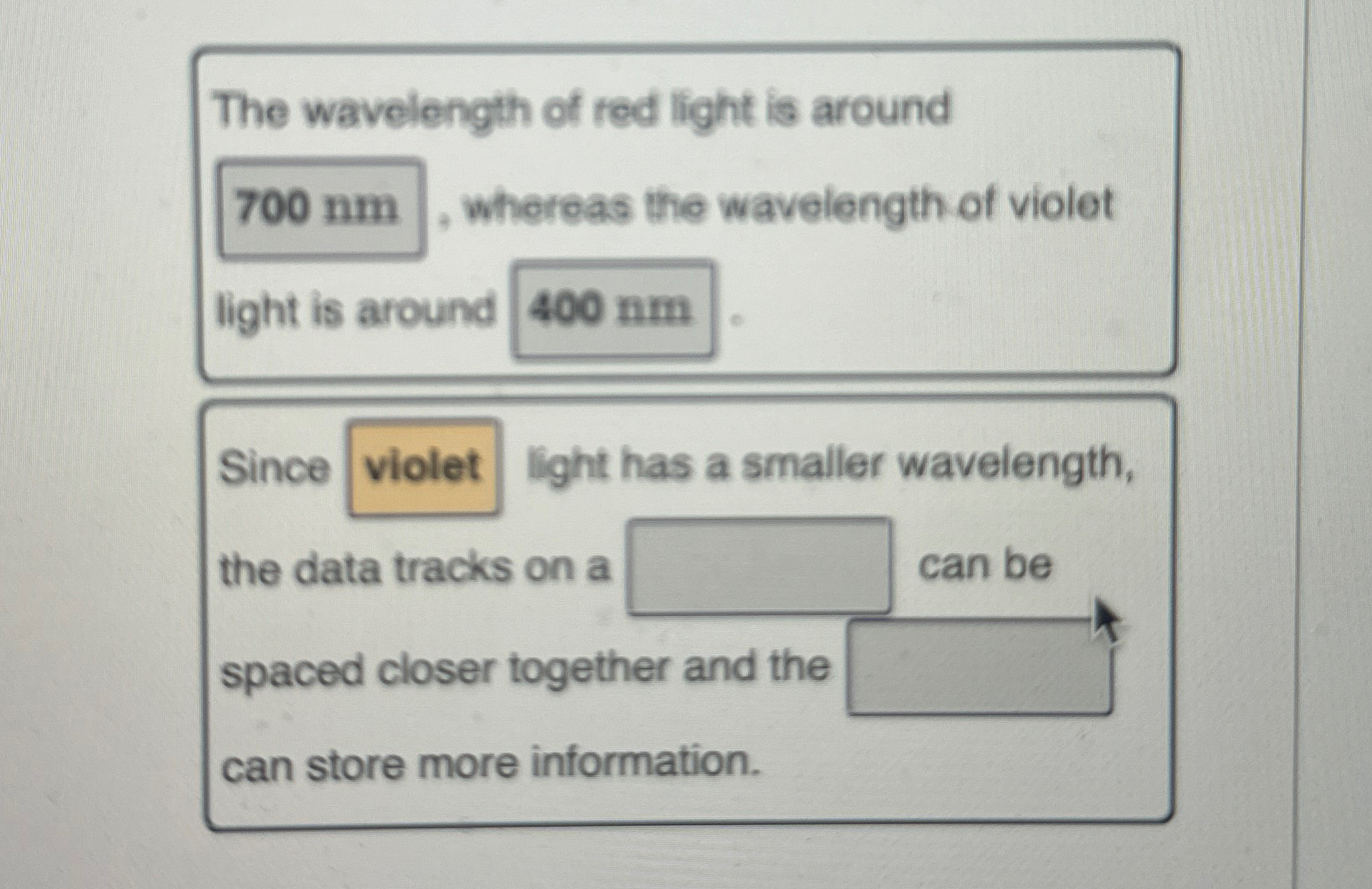 Solved The wavelength of red light is around , ﻿whereas the | Chegg.com