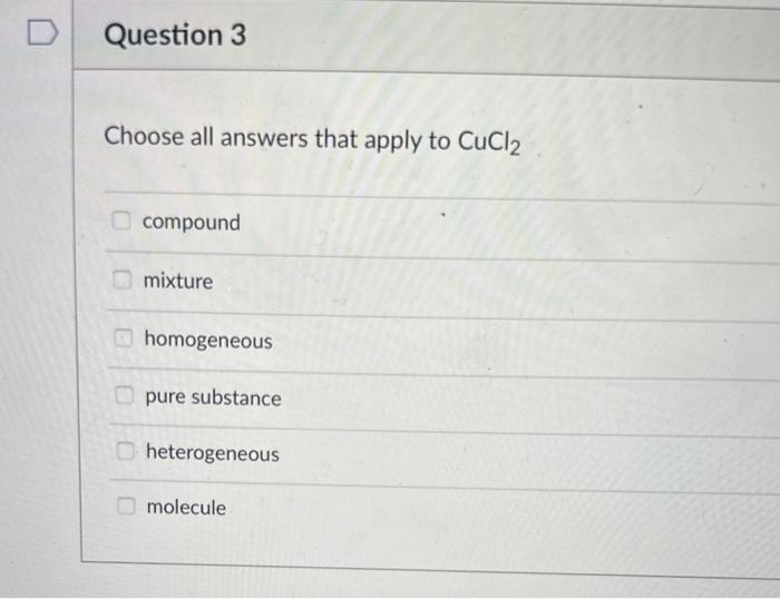 Solved Choose all answers that apply to CuCl2 compound | Chegg.com