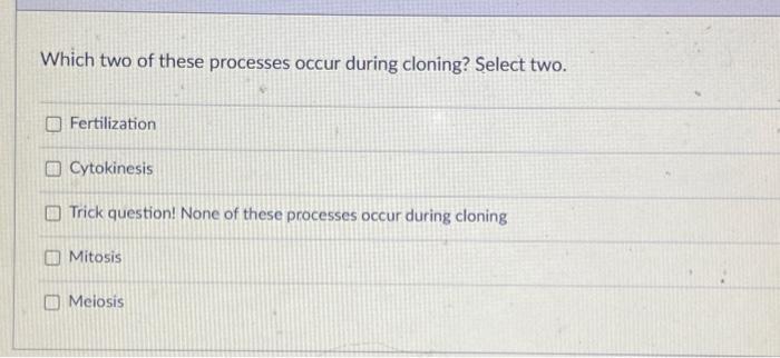 Solved Which two of these processes occur during cloning? | Chegg.com
