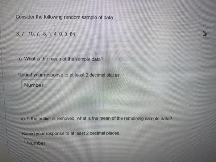Solved Consider the following random sample of data: 3,7-10, | Chegg.com