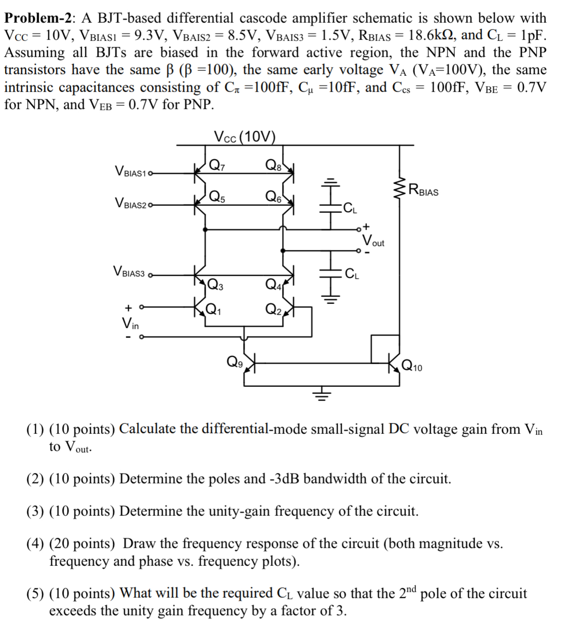 Solved Problem-2: A BJT-based differential cascode amplifier | Chegg.com