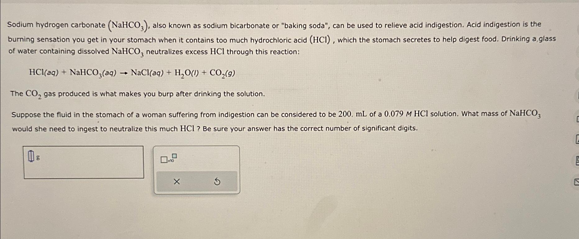 Solved Sodium hydrogen carbonate (NaHCO3), ﻿also known as | Chegg.com