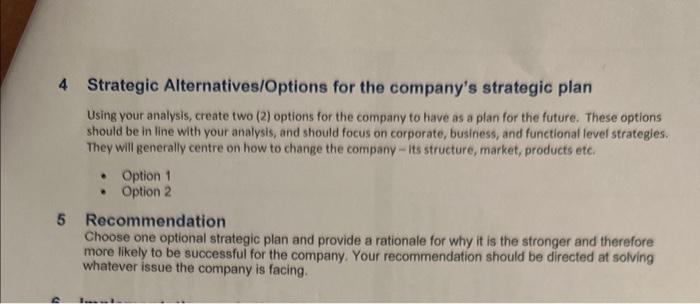Solved 4 Strategic Alternatives/Options for the company's | Chegg.com