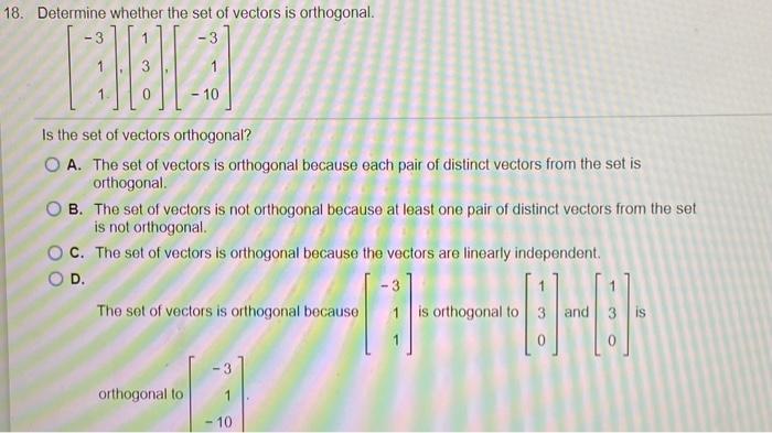 Solved 8. Determine whether the set of vectors is | Chegg.com