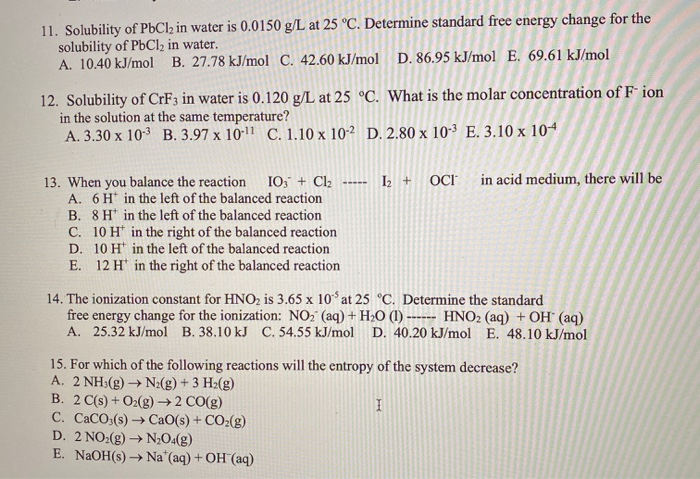 Solved 11. Solubility of PbCl2 in water is 0.0150 g/L at 25 | Chegg.com
