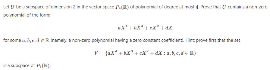 Solved Let U ﻿be a subspace of dimension 2 ﻿in the vector | Chegg.com