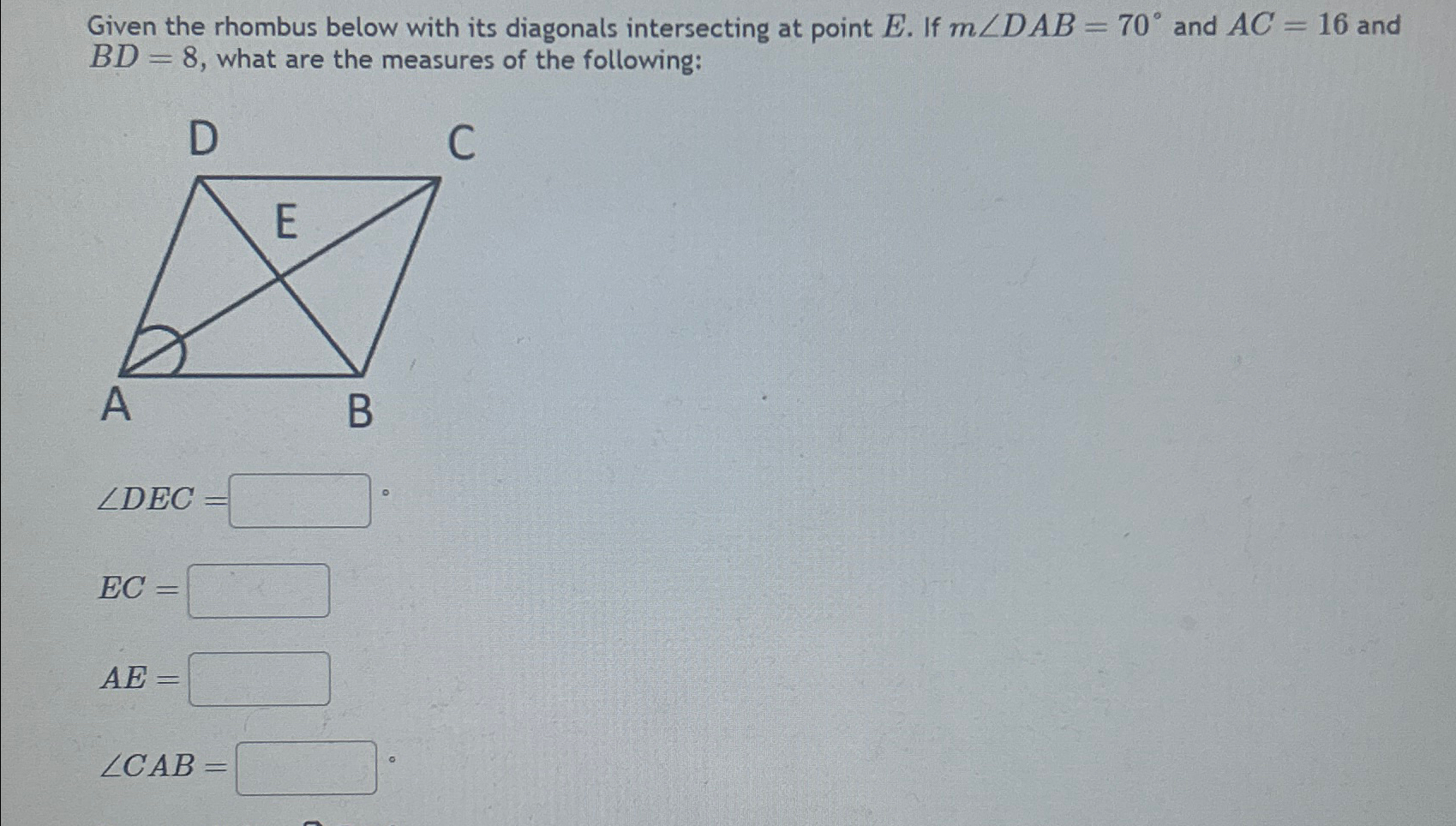 Solved Given the rhombus below with its diagonals | Chegg.com