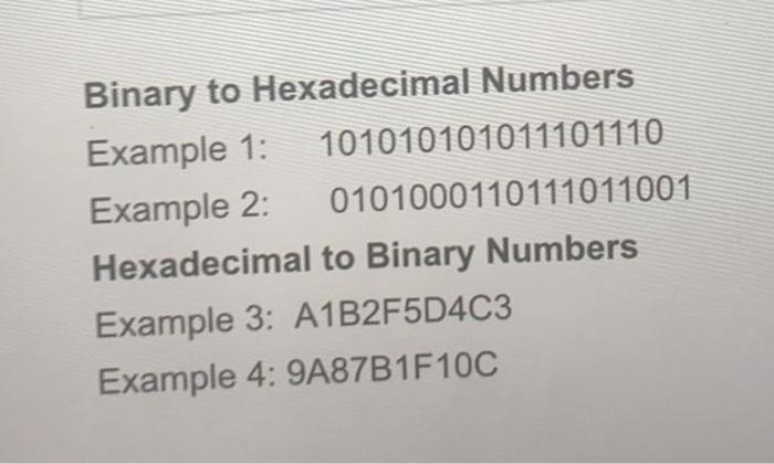 Solved Binary to Hexadecimal Numbers Example 1: | Chegg.com