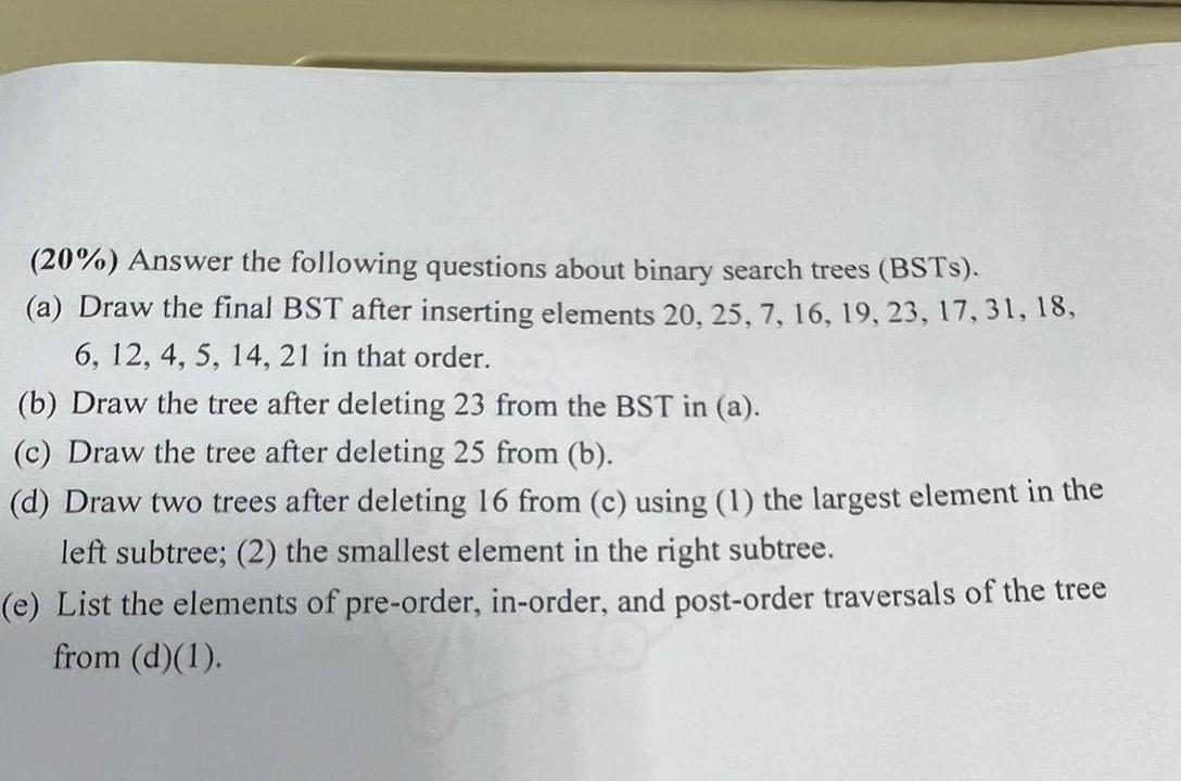 Solved (20%) Answer the following questions about binary | Chegg.com