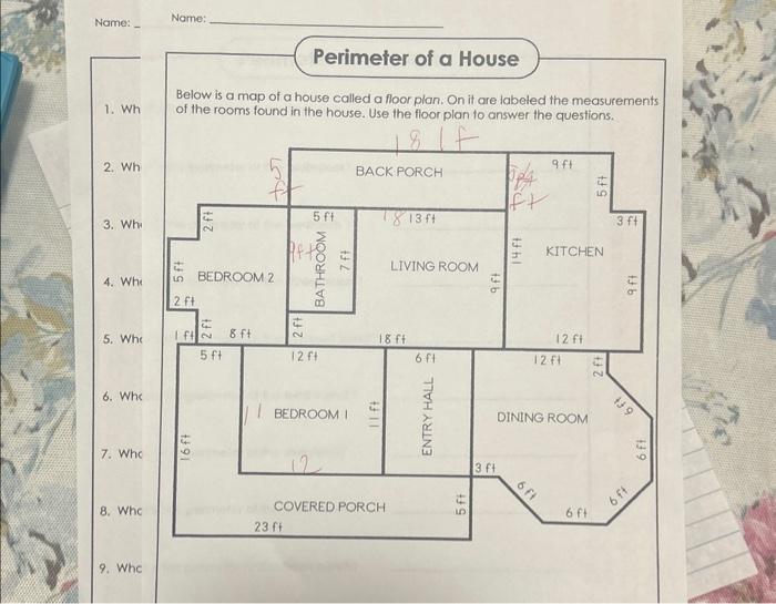 Solved Below is a map of a house called a floor plan. On it | Chegg.com