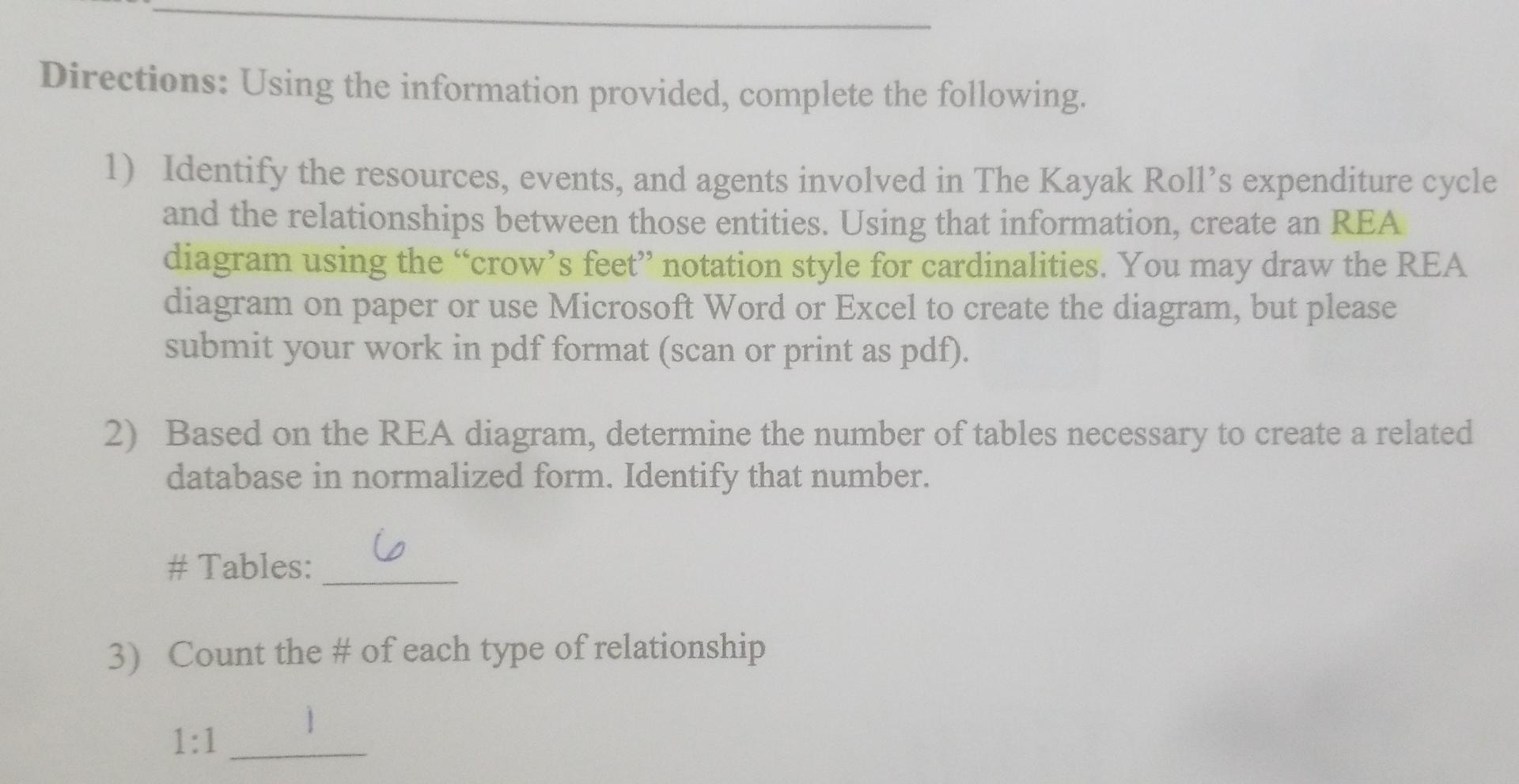 Solved Directions: Using the information provided, complete | Chegg.com