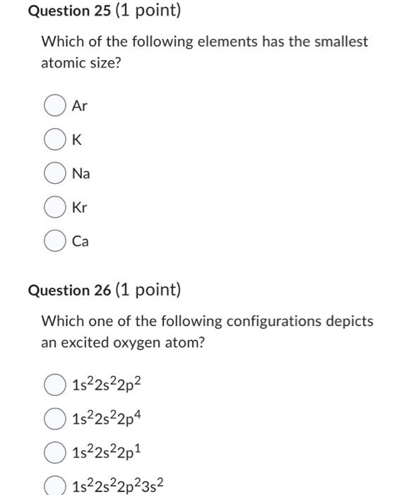 Solved Which of the following elements has the smallest | Chegg.com