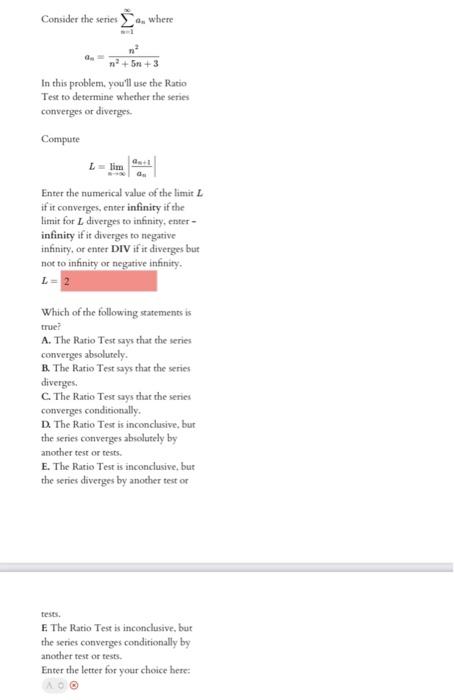 Solved Consider the series ∑n=1∞an where an=n2+5n+3n2 In | Chegg.com