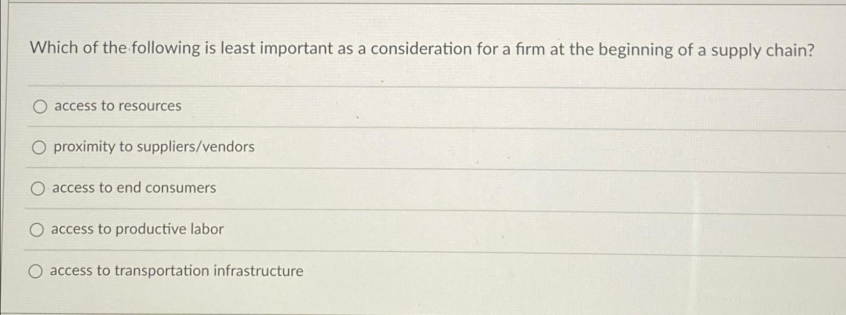 Solved Which of the following is least important as a | Chegg.com