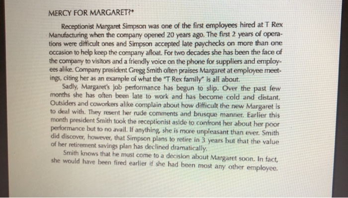 Solved MERCY FOR MARGARET?* Receptionist Margaret Simpson | Chegg.com