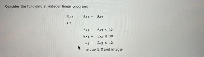 Solved Consider the following all-integer linear program: | Chegg.com