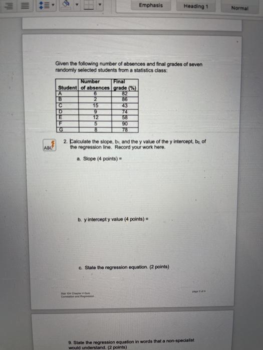 Solved lil III Emphasis Heading 1 Normal Given the following | Chegg.com