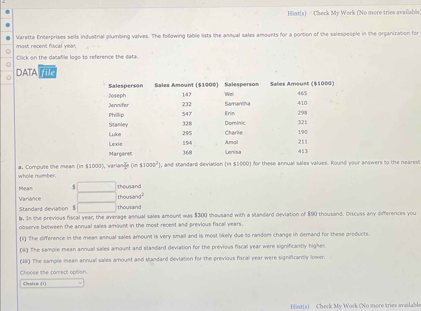 Solved Hint(s) ﻿Check My Work (No more tries | Chegg.com