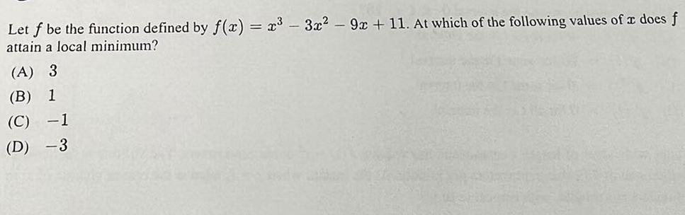 Solved Let f ﻿be the function defined by f(x)=x3-3x2-9x+11. | Chegg.com