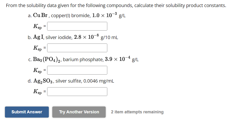 Solved From the solubility data given for the following | Chegg.com