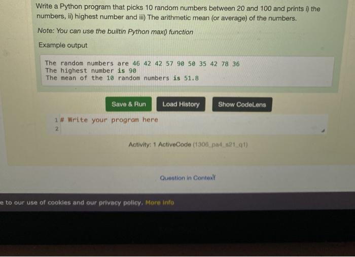 Solved Write A Python Program That Picks 10 Random Numbers 3457