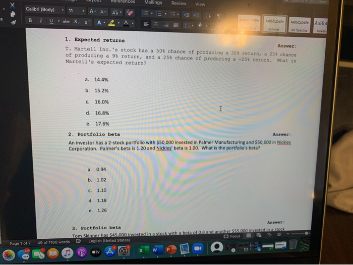Solved Normal No Spacing Heading Chapter 8-9 Test Answer: 1. | Chegg.com