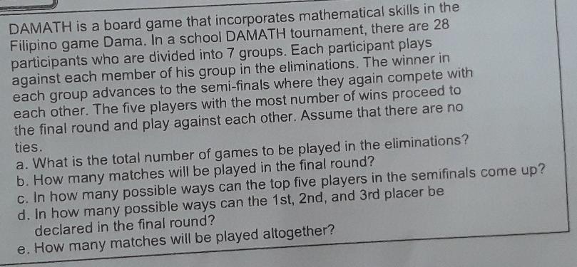 Solved DAMATH is a board game that incorporates mathematical | Chegg.com