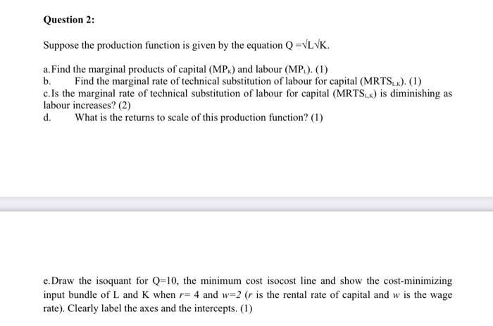 Solved Suppose the production function is given by the | Chegg.com