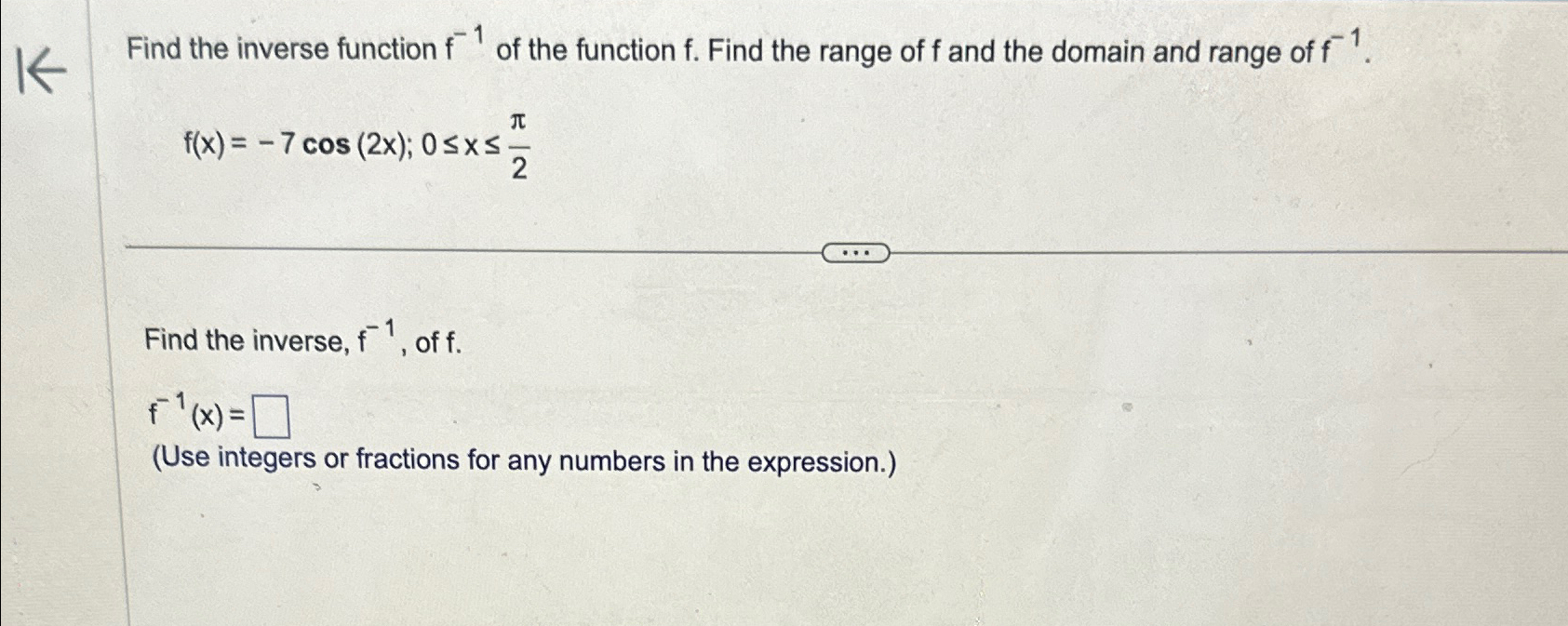 Solved Find the inverse function f-1 ﻿of the function f. | Chegg.com