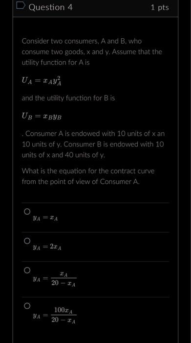 Solved Question 3 1pts Assuming two consumers have | Chegg.com