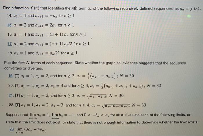 Solved Find a function f(n) that identifies the nth term an | Chegg.com