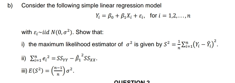 b) ﻿Consider the following simple linear regression | Chegg.com