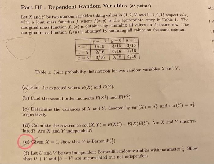 Solved abl Part III - Dependent Random Variables (38 points) | Chegg.com
