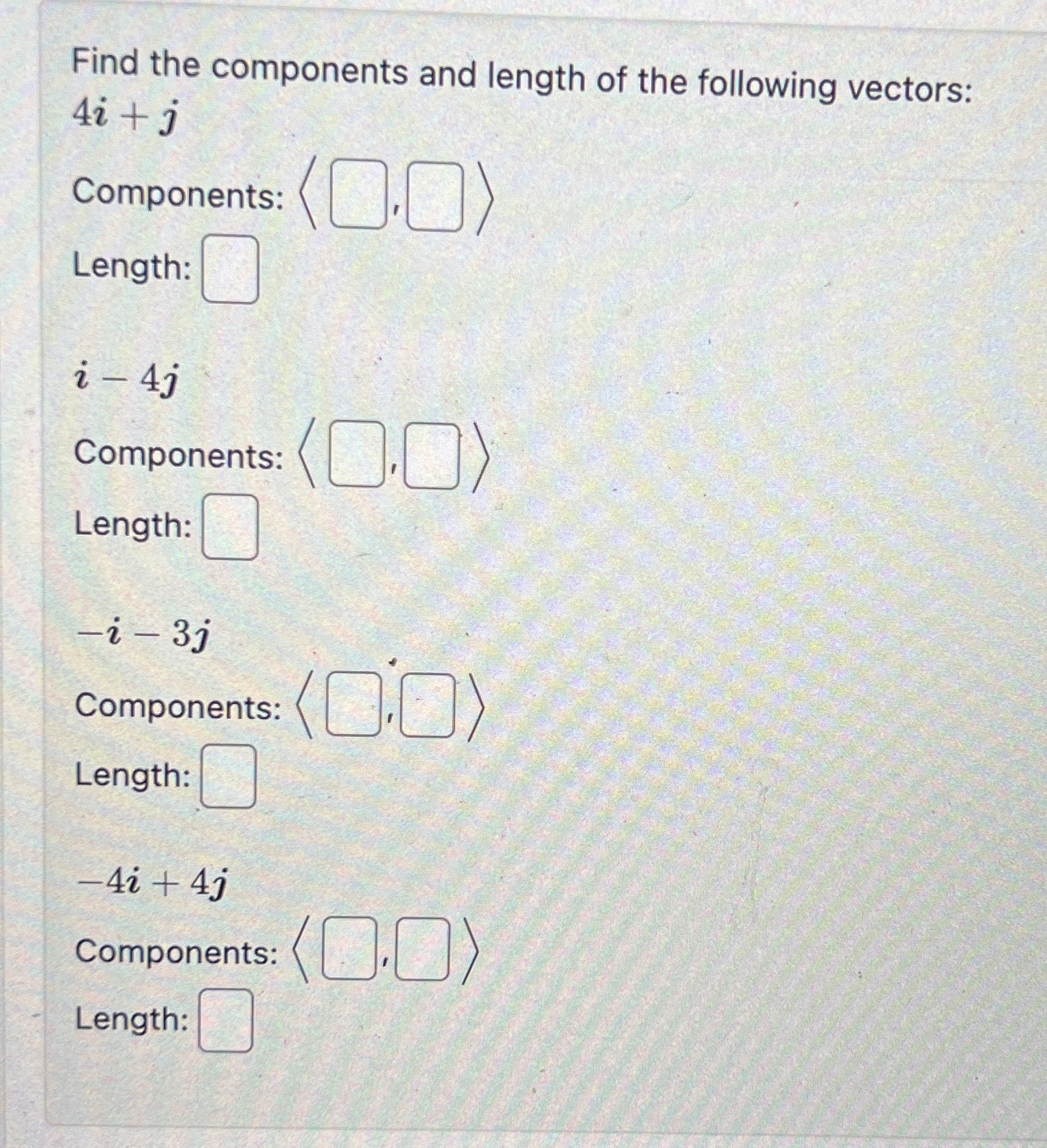 Solved Find the components and length of the following | Chegg.com
