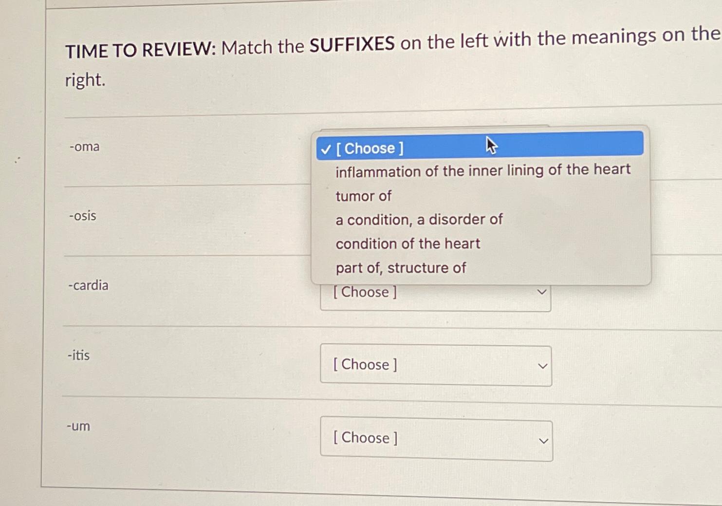 Solved TIME TO REVIEW: Match the SUFFIXES on the left with | Chegg.com
