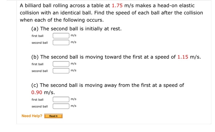 Solved A billiard ball rolling across a table at 1.75 m/s | Chegg.com