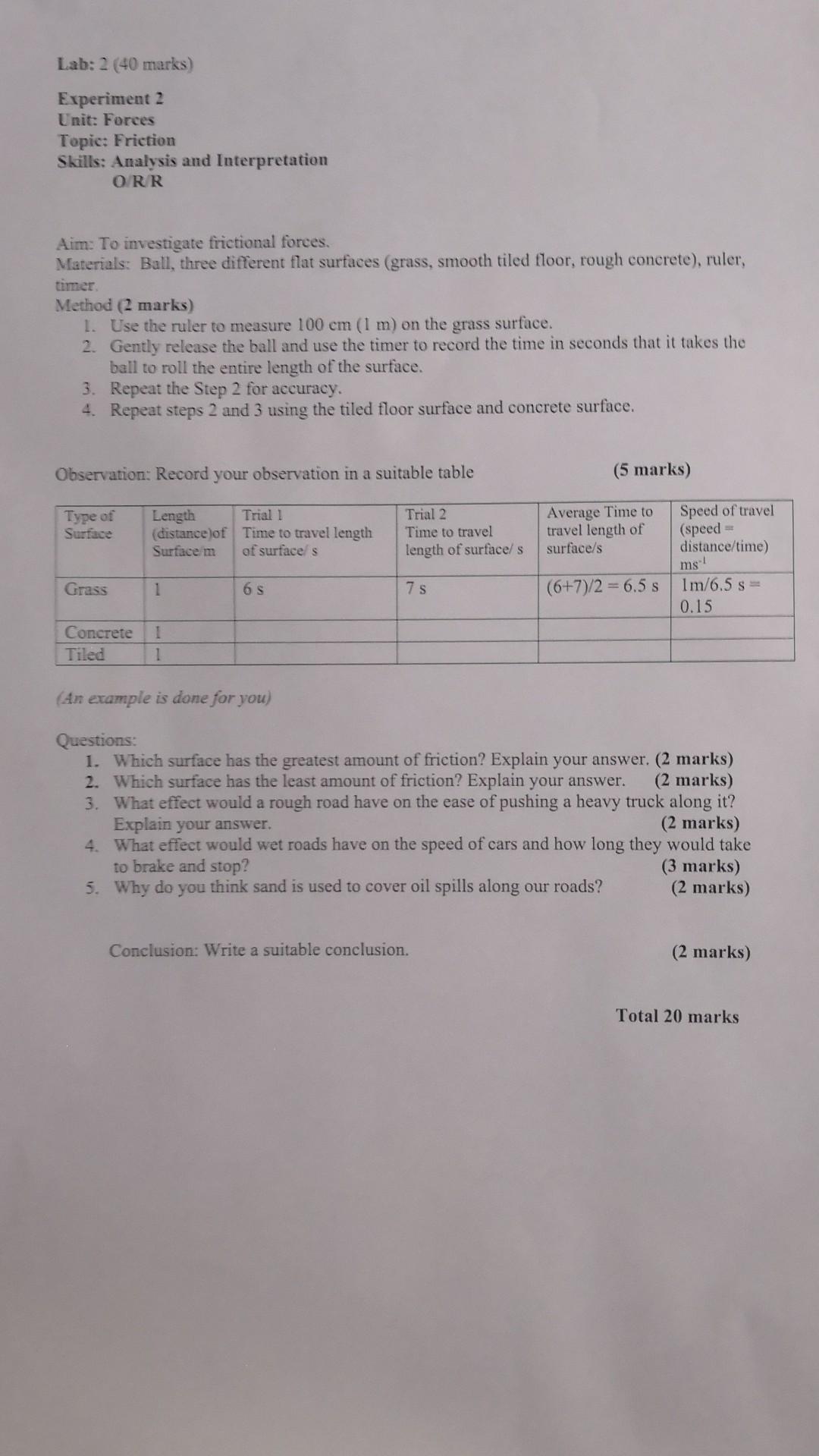 Lab: 2 (40 marks) Experiment 2 Unit: Forces Topic: | Chegg.com