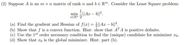 Solved (2) Suppose A is an m\\\\times n matrix of rank n and | Chegg.com