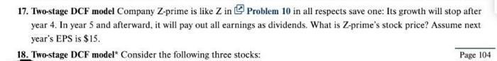 17. Two-stage DCF model Company Z-prime is like Z in | Chegg.com